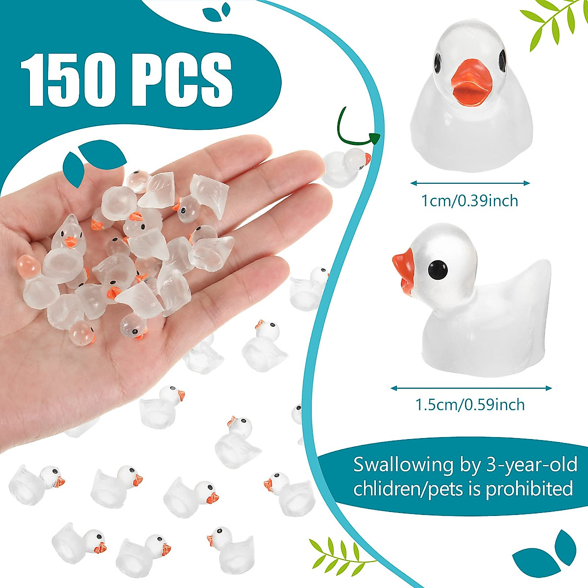 Tarpop 150 Pcs Luminous Tiny Ducks Mini Resin Ducks Miniature Duck Figures Micro Dollhouse Duck Accessories Landscape Gardening Decoration Ornaments (White)