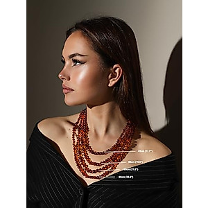 AmberJewelry Baltic Amber Beaded Necklaces for Adults - 21.6 inches (55cm) - Dark Cognac / Brown Color Amber Beads Necklace - Authentic / Polished Baltic Amber Beads Necklace collar de ámbar Handmade in Baltic Region
