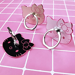 Cat Phone Ring Holder Cute Kitty 3 Pack,Fonessary Metal Finger Ring Grip Kickstand 360 Rotate for Smartphones