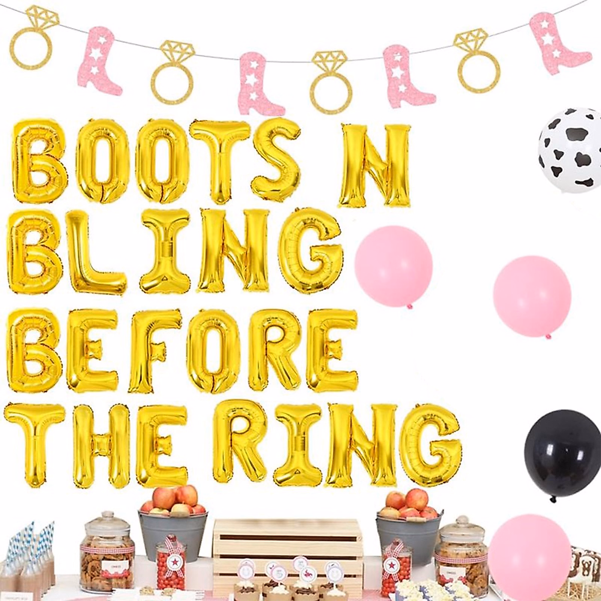 Wonmelody Western Bachelorette Party Decor Boots n Bling Before the Ring Banner Last Fling Before the Ring Decor Diamond Ring Balloon Rings n Boots Garland for Bridal Shower Wedding Nashville Party