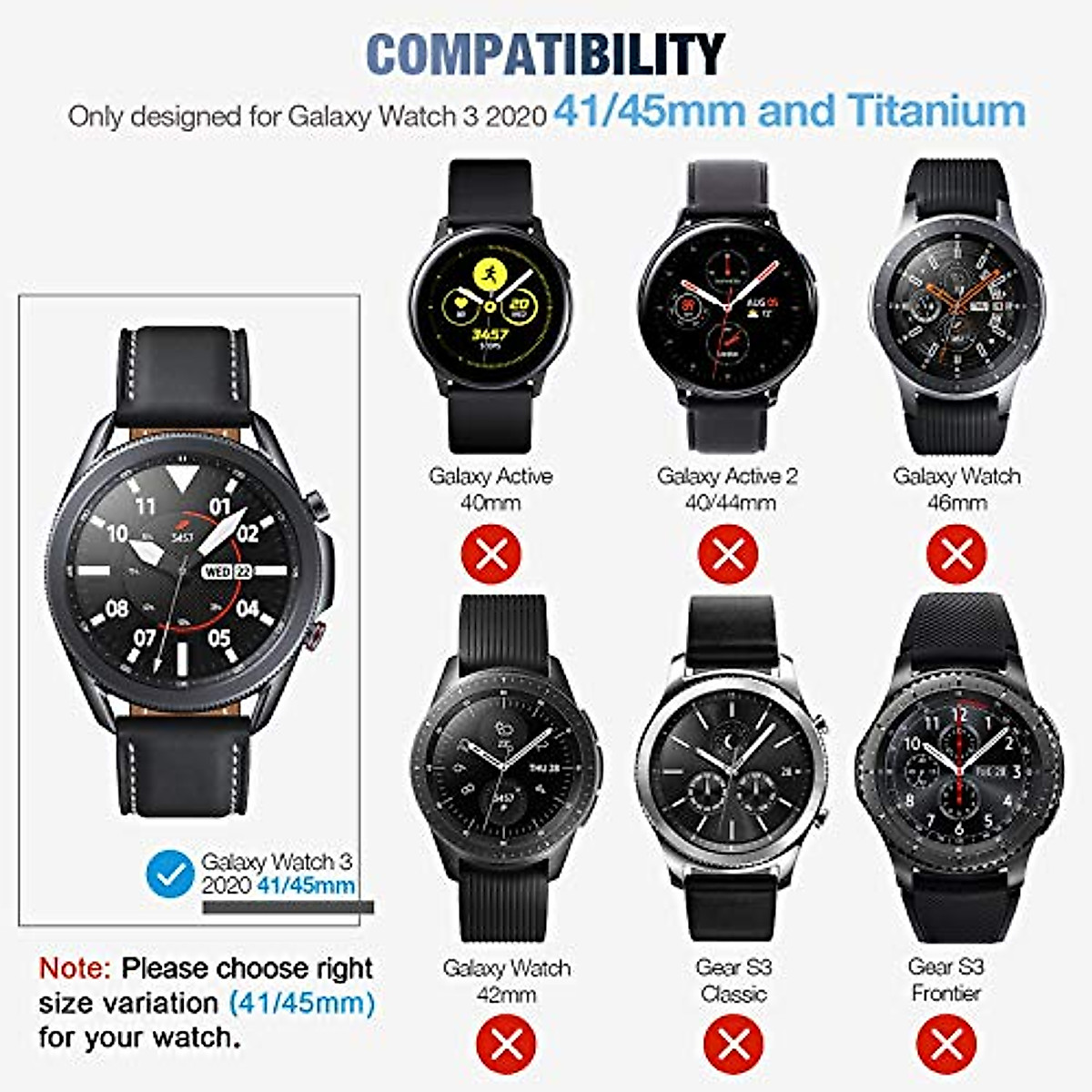 [2+2Pack] Tensea Compatible Samsung Galaxy Watch 3 45mm Screen Protector and Case, 2 Pack Tempered Glass Protective Film and 2 Pack TPU Watch Cover Accessories Set for Galaxy Watch3 45, Titanium, 41mm