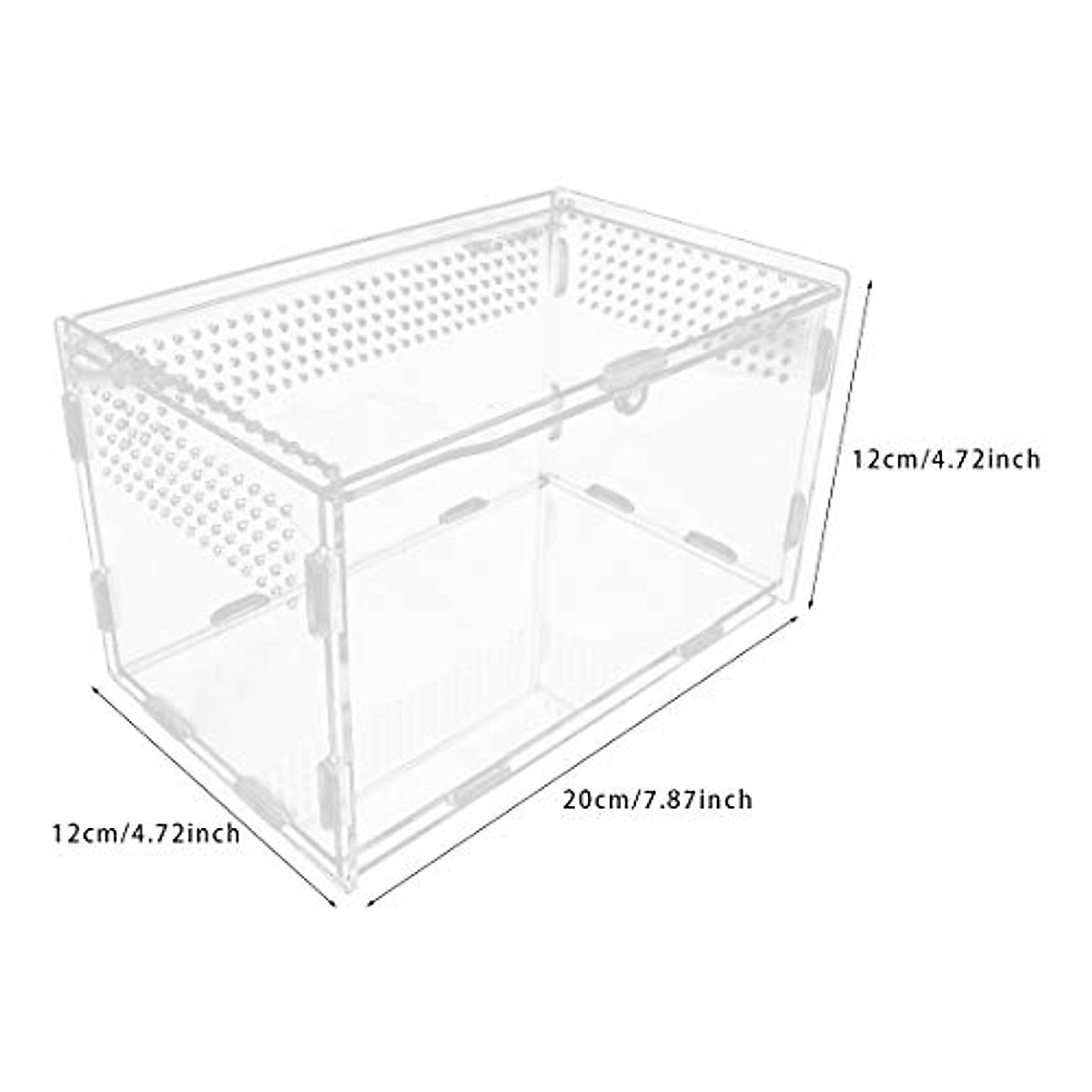 Flyan Acrylic Reptile Feeding Box 3.9x3.15x2.75 inch Transparent Glass Breeding Box Terrarium with 2 Pcs Straight and Curved Tweezers for Pet Insect Spider Crickets Snails Hermit Crabs Lizard