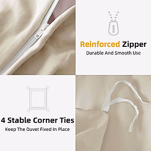 ETDIFFE Duvet Cover King Size, Soft Farmhouse Bedding Comforter Cover Set 3 Pieces with Zipper, 1 Lightweight Microfiber Duvet Cover 90x104 inches and 2 Pillow Shams for Women Men, Light Khaki