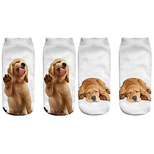 Angelteers Unisex's Lovely 3D Golden Retriever Ankle Socks for Young Dog Lover, Golden Retriever, 10.2 x 7.9 x 0.7 inches