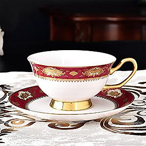 TREXD 15 Pcs Good Quality Bone China Red Stickers Coffee Set Relief Porcelain Tea Set