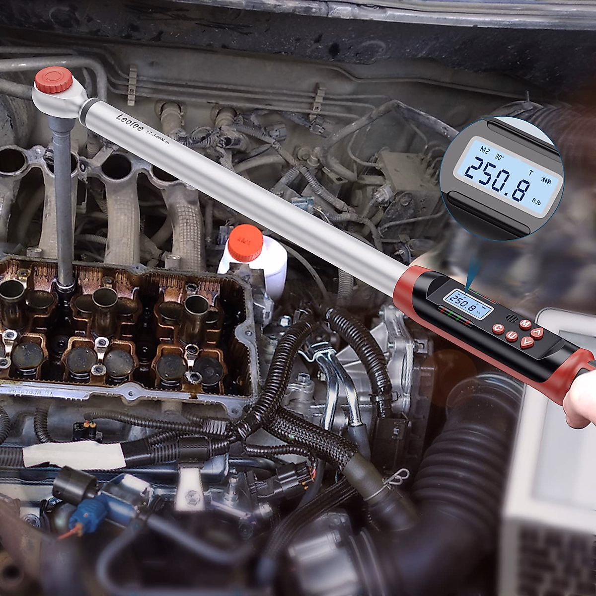 Leolee 1/2-Inch Drive Digital Torque Wrench with Angle, 12.5-250.8 ft-lb/17-340 Nm, Electronic Torque Wrench with Preset Value, Data Storage, Buzzer, LED Flash Notification for Motorcycle, Car