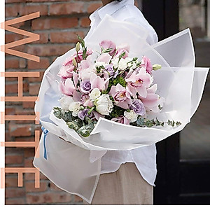 Frosted Flower Wrapping Paper White Lines Gift Packaging Florist Bouquet Supplies 20 Counts (White)