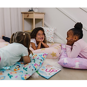 Wildkin Kids Floor Lounger: Ideal for Boys and Girls, Travel-Friendly, Perfect for Sleepovers - Pillow Lounger for Kids, Requires Standard Size Pillows Not Included (Pink and Gold Stars)