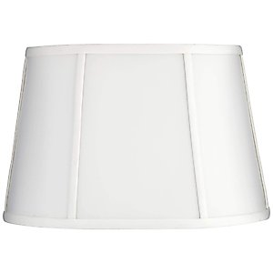 White Racetrack Small Oval Lamp Shade 12" Wide and 9" Deep at Top x 15" Wide and 12" Deep at Bottom x 10" Slant x 10" High (Spider) Replacement with Harp and Finial - Springcrest