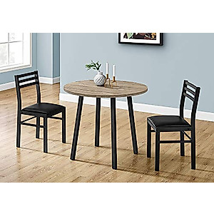 Monarch Specialties 1003 Table, 3pcs, Small, 35" Drop Leaf, Kitchen, Laminate, Brown, Contemporary, Modern Dining Set, 35" L x 35" W x 30" H, Dark Taupe/Black Metal