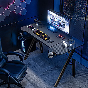 WEMUZVIU 47 Inch Gaming Desk, Ergonomic Carbon Fiber Surface Computer Table, A-Shaped PC Gamer Workstation with Cup Holder & Headphone Hook, Home Office Desk (ZK-A, 47 INCH)