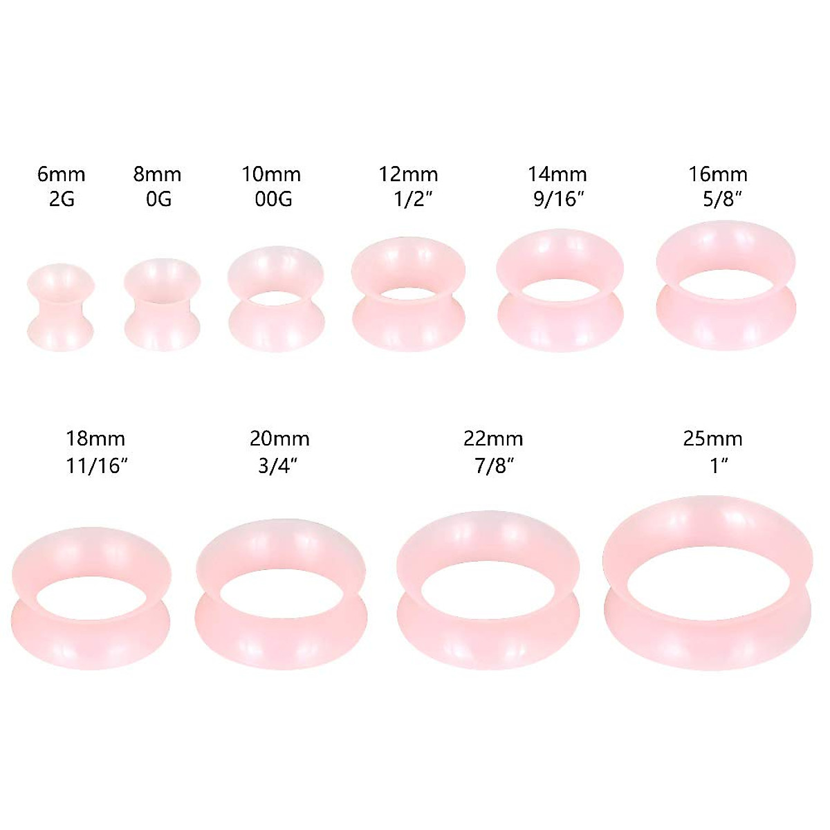 Oyaface 20 PC Tunnel Set Soft Silicone Flesh Tunnel Plug Eyelet 2g-25mm Flexible Ear Stretching Gauge Lightpink