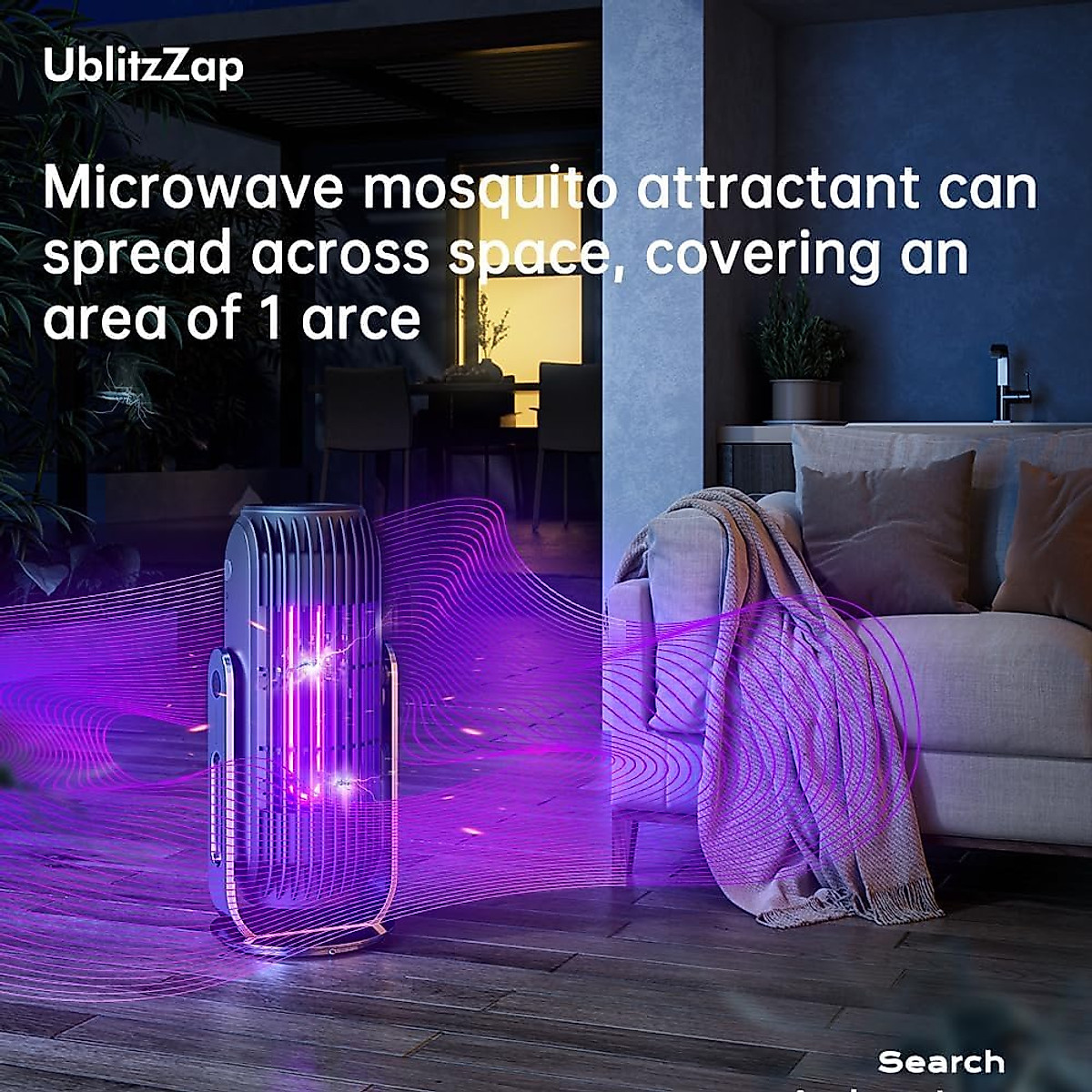 UblitzZap Bug Zapper Indoor Outdoor, Electric Mosquito Trap & Insect Killer with Silent Fan & Auto On/Off, Blue Violet Lamp for Moths, Gnats, Flies for Home, Patio, Office, Courtyard