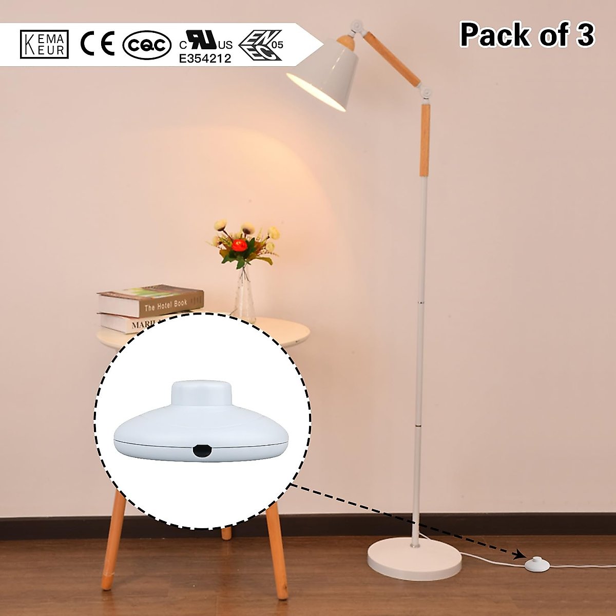 Helunsi 3Pcs Floor Lamp Foot Switch, White Foot Pedal Switch, Round Floor Lamps Foot Inline Switch, Step ON Off Spring Push Button, for Control Replacement Floor Lamp Extension Cord Parts - Pack of 3