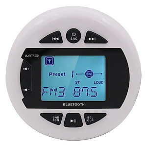 Herdio Round Waterproof Marine Radio - 4 x 40 W Boat in Dash Gauge Stereo Receiver Compatible with Bluetooth, AM FM, 2.75 Inches Digital LCD, USB, AUX, RCA (White)