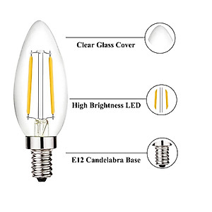 Beonllay 12 Volt LED Candelabra Bulbs E12 Base Light Bulb 25 Watt Warm White 2700K, 12-24 Volt Low Voltage Candelabra Bulbs LED 2W for 12 Volt System, 6 Pack