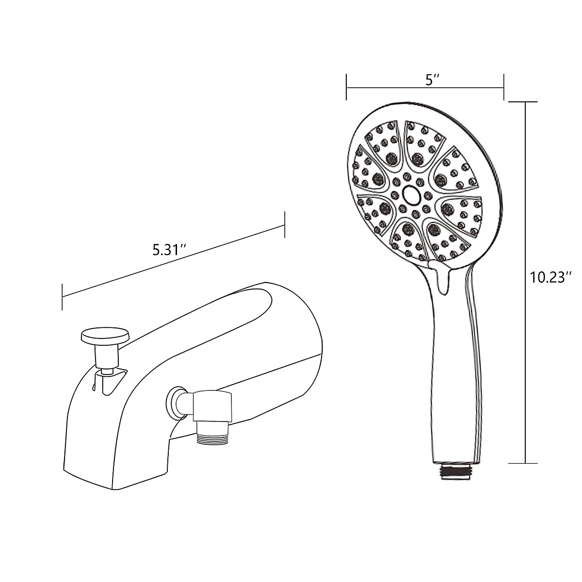 YASINU All Metal Bathtub Faucet with Sprayer 10 Settings, Tub Spout with Diverter Matte Black