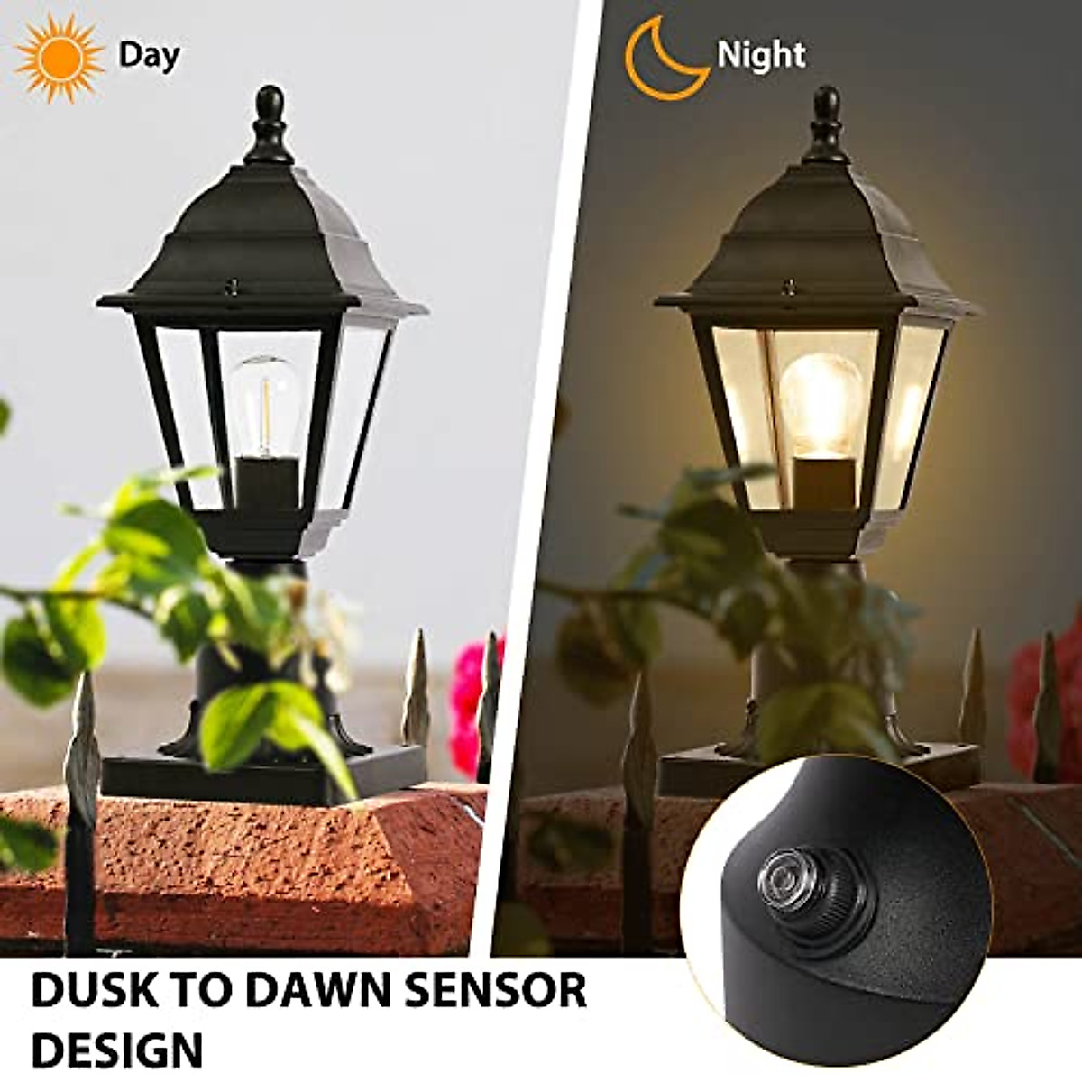 Dusk to Dawn Outdoor Post Lights Hardwired 120V, Aluminum Outside Post Lantern with Pier Mount, Exterior Lamp Pole Lantern Head with Clear Glass, Matte Black Post Light for Patio,Garden,Walkway