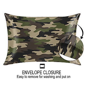 Classic Camo Print Camouflage Satin Pillowcase for Hair and Skin Queen Size Set of 2 Cooling Pillow Case Cover with Envelope Closure, 20"x30"