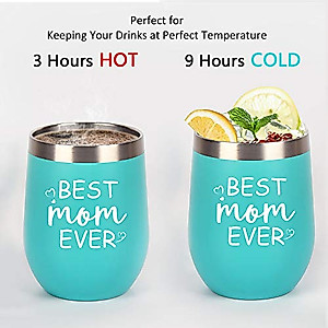 GINGPROUS Best Mom Ever Wine Tumbler with Lid and Straw, Christmas Mother's Day Birthday Gifts for Mom Mommy Mother, Stainless Steel Insulated Mom Wine Tumbler with Saying for Women (12 Oz, Mint)