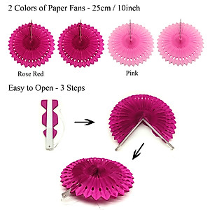 ZERODECO Party Decoration, 21 Pcs Pink Hanging Paper Fans, Pom Poms Flowers, Garlands String Polka Dot and Triangle Bunting Flags for Birthday Parties, Bridal Showers, Baby Showers, Wedding