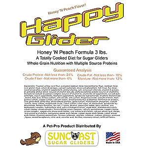 Happy Glider 3 lbz Bag of Nutrient Dense Premium Sugar Glider Food. Honey 'N Peach (Honey & Peach)