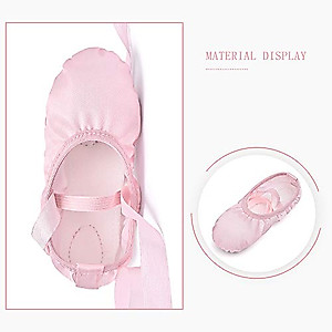 Stelle Girls Ballet Dance Shoes Satin Slippers Gymnastics Flats Split Sole with Ribbon (PK New, 13ML) Pink