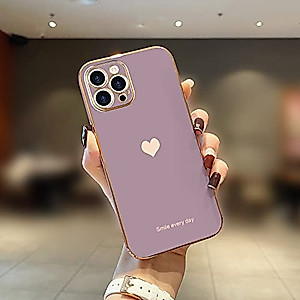 Teageo for iPhone 14 Pro Case for Women Girl Cute Love Heart Luxury Plating Soft Bling Back Cover Raised Full Camera Protection Bumper Silicone Shockproof Phone Case for iPhone 14 Pro, Lavender
