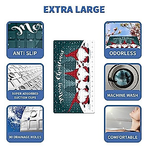 Christmas Card Funny Gnomes Red Shower Mat Bathtub Mat Non Slip Shower Mats for Showers Anti Slip for Elderly Shower Mat with Suction Cups