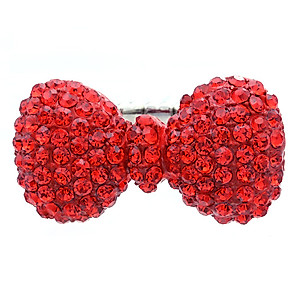 Red Rhinestone Ribbon Bowtie Party Cocktail Ring Adjustable Stretch Band Valentine's Day Jewelry