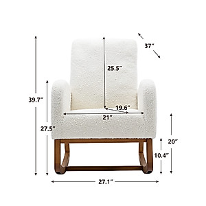 Luccalily Rocking Accent Chair, Upholstered Rocking Glider Chair with Fabric Padded Seat and Solid Wood Base, Armchair with Side Pocket for Nursery,Modern Design for Living Room, Bedroom