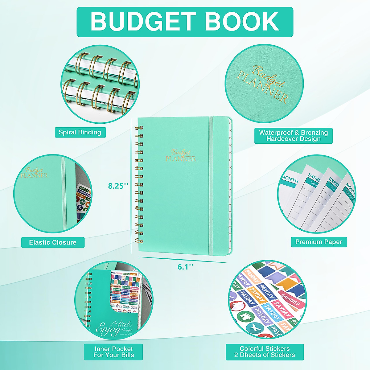 Budget Planner - Budget Book with Bill Organizer and Expense Tracker, 6.1" x 8.25", 12 Month Undated Finance Planner/Account Book to Take Control of Your Money, Start Anytime - Mint