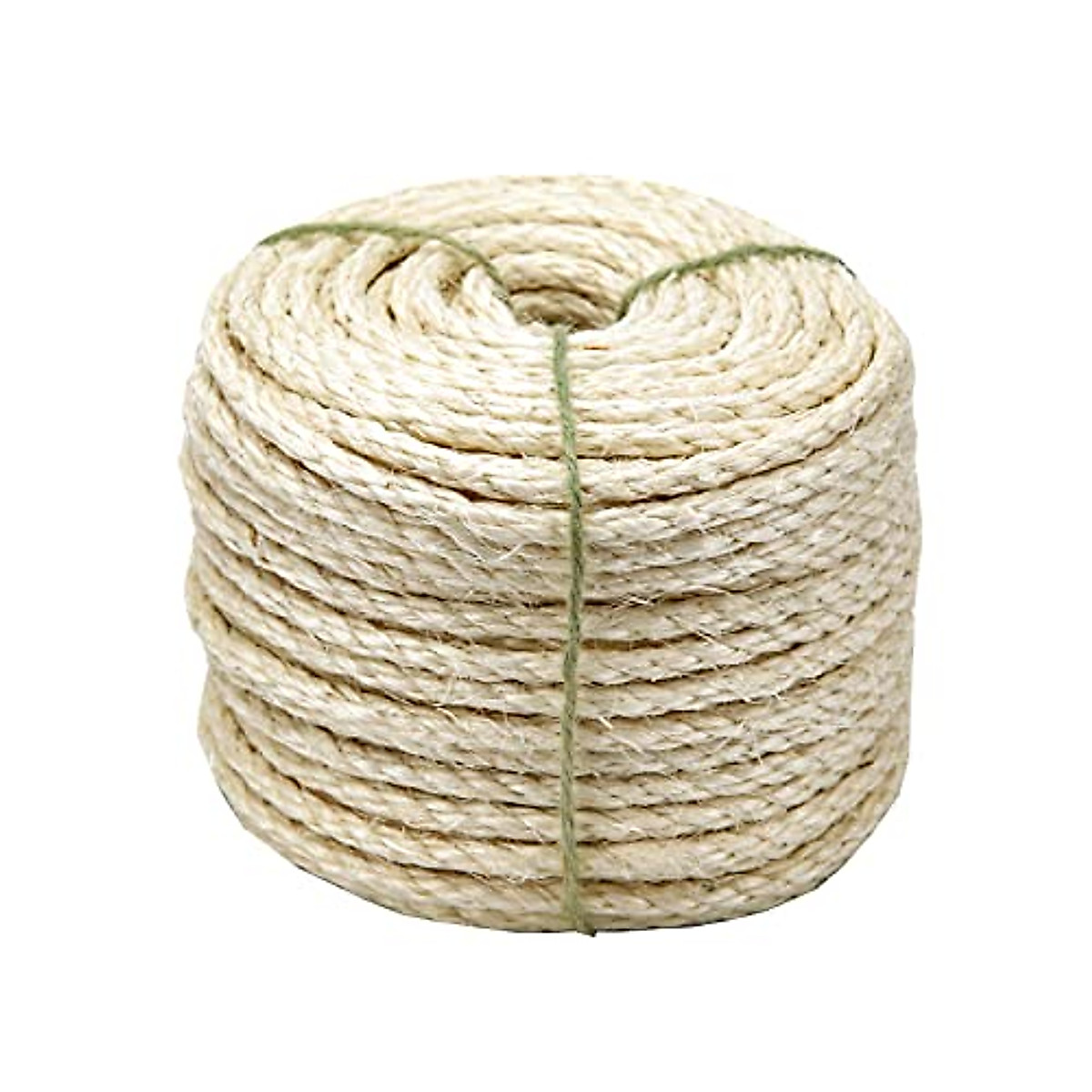 White Sisal Rope 1/4 Inch by 32-Feet for Cat Scratching Post Tree Tower Replacement Repair and Replace, DIY Hemp Twine Rope for Kittens Shelves Furniture Window Bed Perch House Climbing, 6mm by 10m