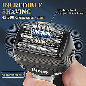 Ufree Electric Razor for Men, Waterproof 5-Blade Foil Shaver, 2 Speeds Electric Shavers for Men Face Shaving Machines with Pop-up Beard Trimmer, Gifts for Men, Rechargeable, Wet & Dry Shave
