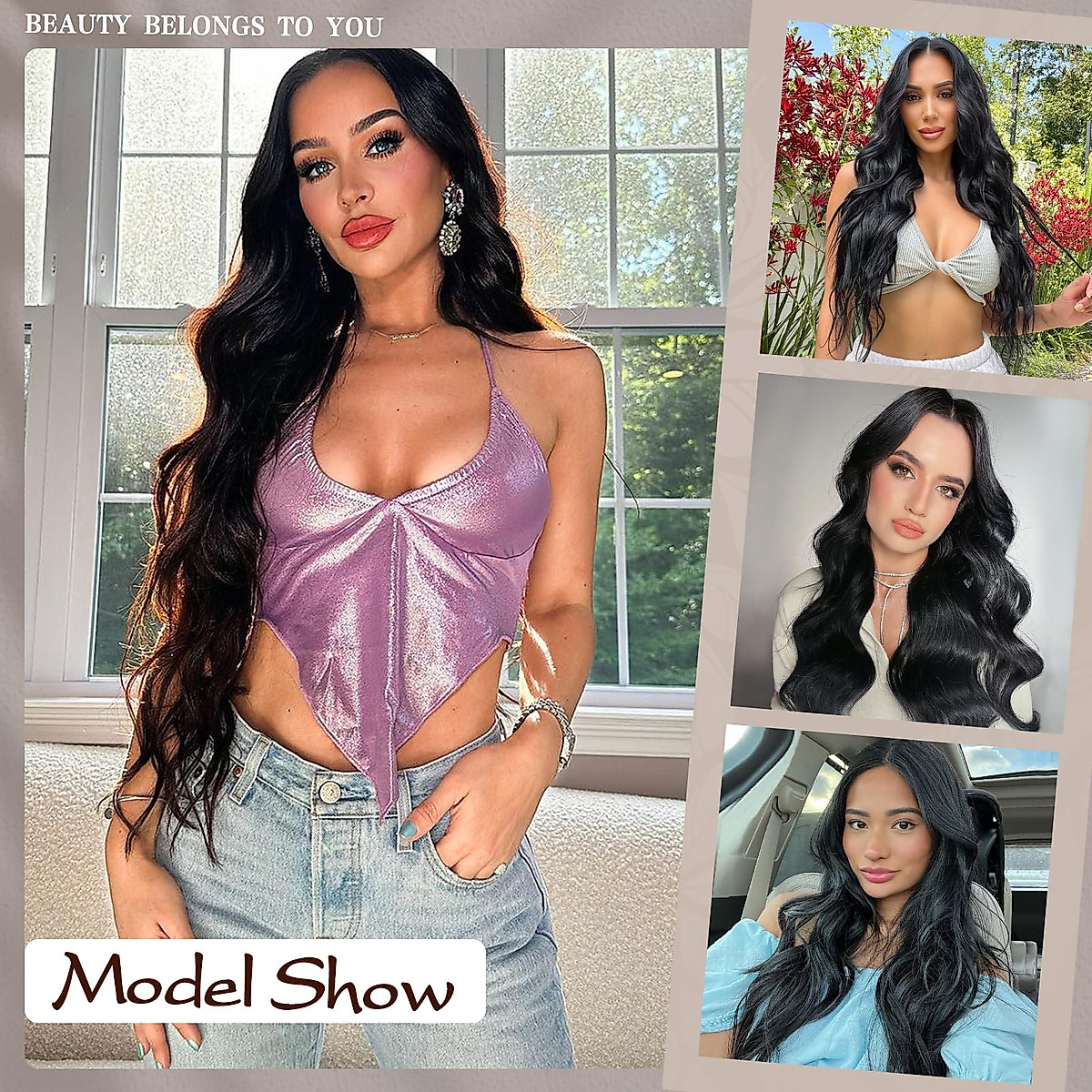 Vigorous Black Hair Extension for Women Natural Synthetic Clip in Hair Extensions 4PCS Thick Hairpieces Double Weft