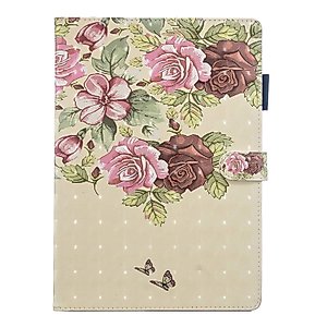 Case for iPad 9th/8th/7th Generation 10.2" (2021/2020/2019 Release), Techcircle 3D Pattern Slim Folding PU Leather Stand Flip Multi Credit Card Slots Wallet Cover with Pencil Holder, Flower Butterfly