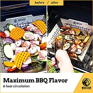 Mountain Grillers Veggie Grill Basket - Heavy Duty Vegetable Grilling Basket also for Fish Meat and Shrimp - Suitable for All Grills BBQ & Smokers - Stainless Steel - 12 Inch vegetable bbq pan