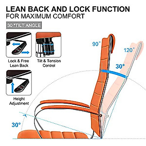 LUXMOD High Back Office Chair with Armrest, Orange Adjustable Swivel Chair in Durable Vegan Leather, Ergonomic Desk Chair for Extra Back & Lumbar Support –Orange, Janus Collection