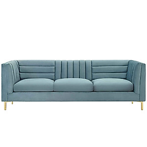 Modway Ingenuity Channel Tufted Performance Velvet Sofa, Light Blue