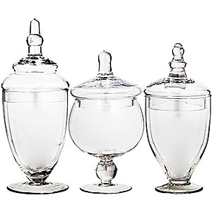 Glaver's Apothecary Jars With Lids, Set Of 3 Candy Jars, Countertop Canister, Glass Décor, Restroom Accessories, Buffet Décor, For all your Vanity Storage and much more