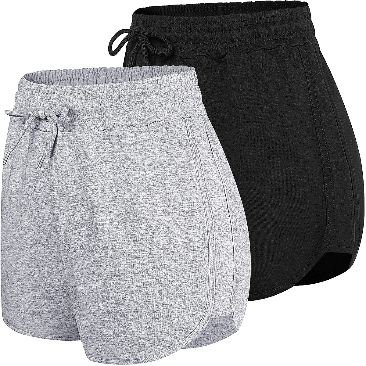 HBY 2 Pack Cotton Yoga Short Women Summer Casual Running Gym Sports Waistband Shorts, M Black/Grey