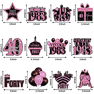 40th Birthday Decorations Women, 45pcs Happy 40 Birthday Party Supplies, 1983 40th Birthday Hanging Swirls for Her, Pink Dangling Spinners Foli Decor, Forty Years Old Bday Ceiling Party Favors