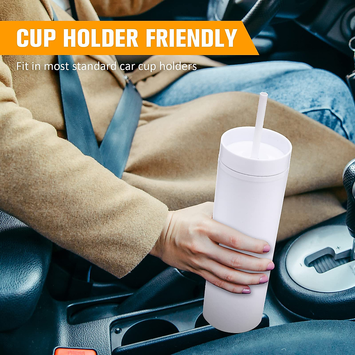 Mimorou 30 Pack Skinny Tumbler with Lids and Straws 16 oz Matte Colored Acrylic Tumblers Double Wall Plastic Tumbler Cups Skinny Travel Cup Reusable Cup for Parties Birthday Home Office(White)