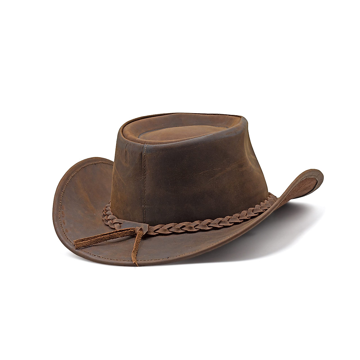 HADZAM Block Made of Grain Leather Cowboy hat for Men & Women Shapeable into Outback hat Great for Western Vintage Looks. Red Brown
