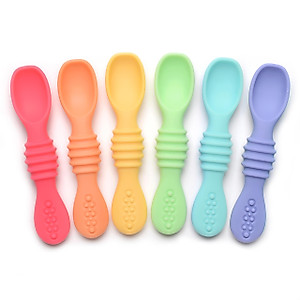 PrimaStella Silicone Chew Spoon Set for Babies and Toddlers | Safety Tested | BPA Free | Microwave, Dishwasher and Freezer Safe (Summer Rainbow Chew Spoon)