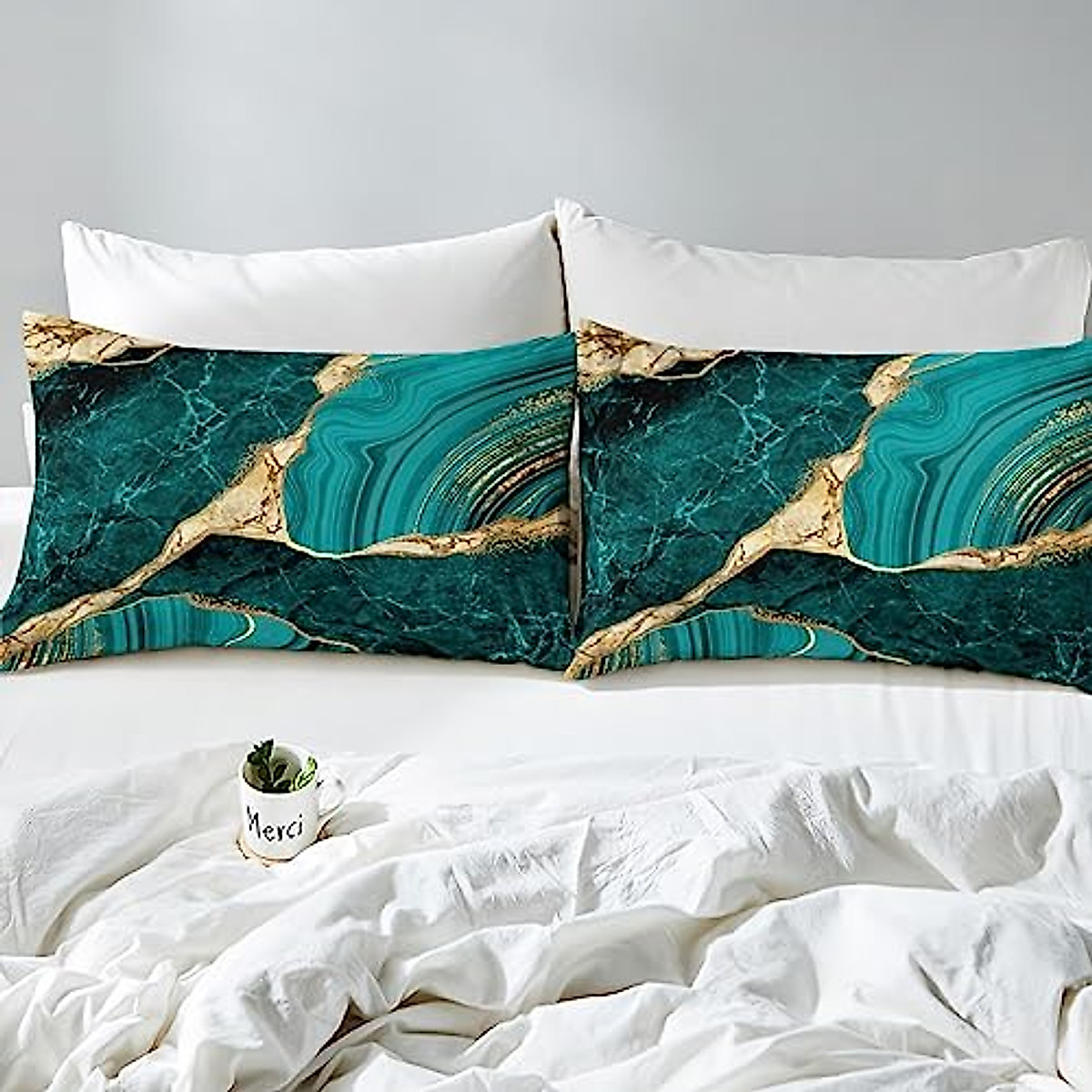 Erosebridal Gold Blue Marble Fitted Sheet Full, Marbling Crack Print Bed Sheets for Adults Man, Abstract Metallic Texture Sheets, Luxury Shinny Room Decor Boho Hippie Fluid Bedding Set