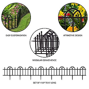 Pure Garden 82-YJ463 Flower Bed Set-4-Piece Modular Fence Panels Set for Landscape, Lawn, Garden Edging (Black)