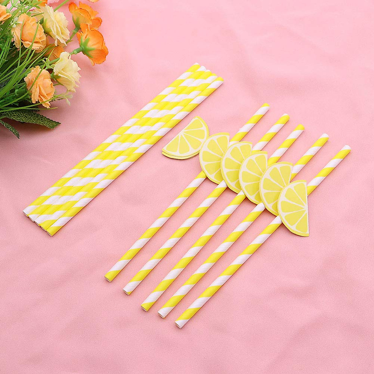 Cabilock Delicate 30pcs Hawaii Lemon Party Straws Fruit Paper Straws Party Supplies for Drinking
