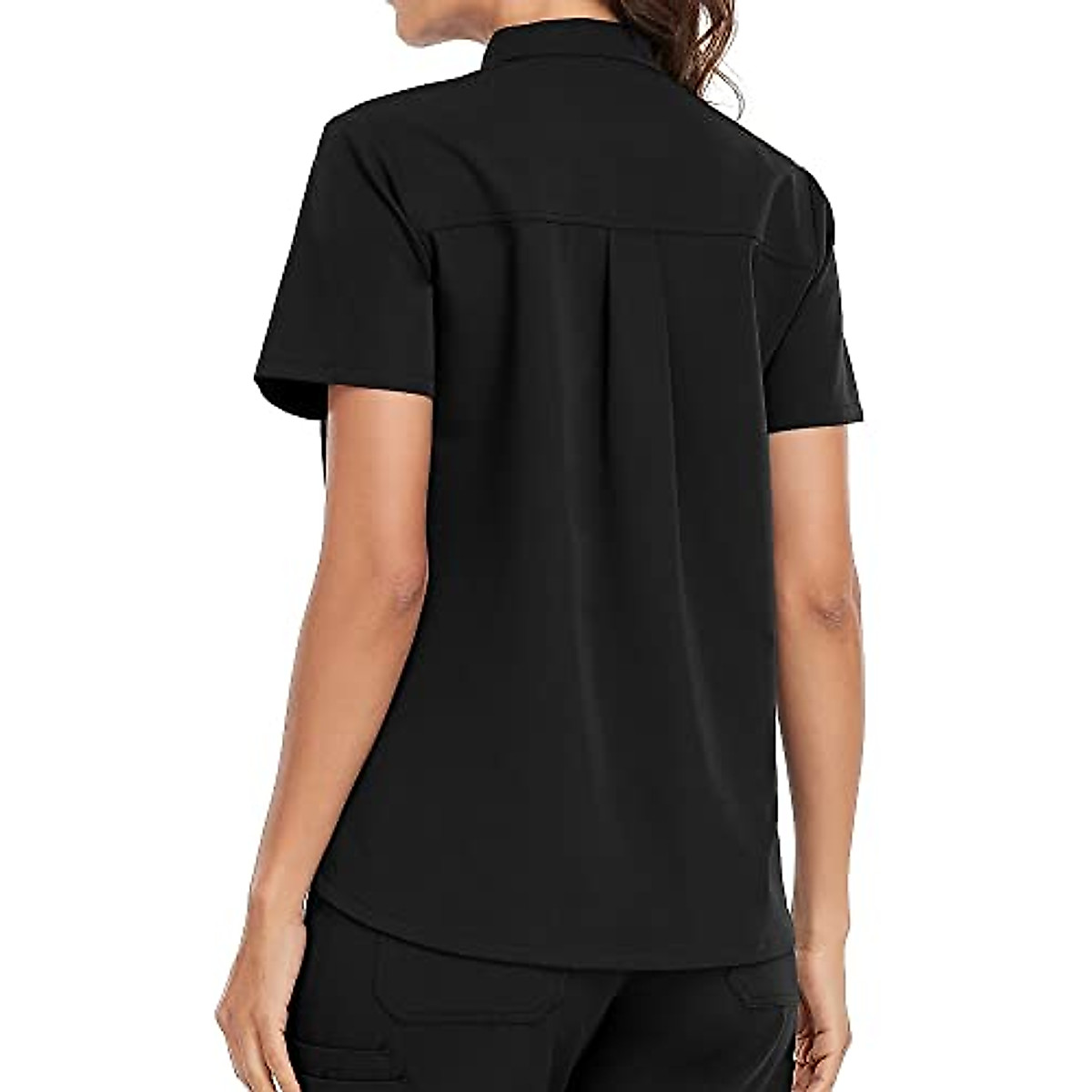 COMENII Scrubs Top for Women, 3 Pockets Mandarin Collar Medical Scrubs for Women, Shrink Resistant Anti-Wrinkle Womens Scrubs Tops（Black M）