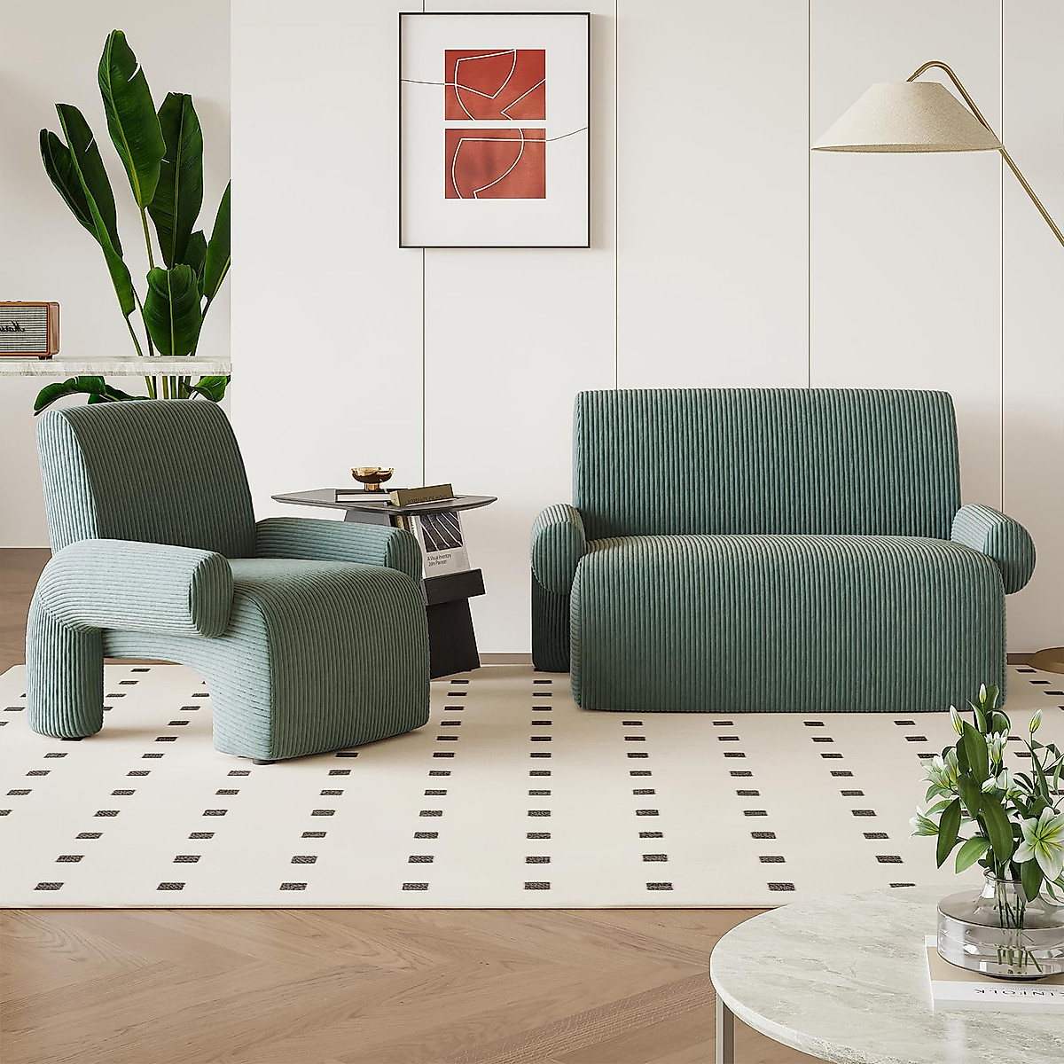 Farini 52" Small Loveseat Sofa, Mid-Century Modern Fabric Upholstered 2-Seat Sofa for Living Room, Bedroom, Office, Green